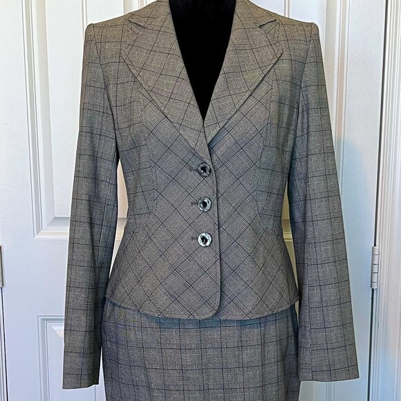 Nine West | Jackets & Coats | Nine West Skirt Suit Grey Plaid With Dark ...
